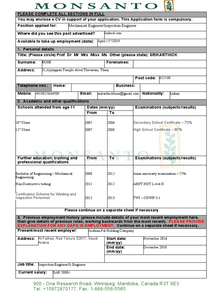 Application Form | PDF | Employment | Labour