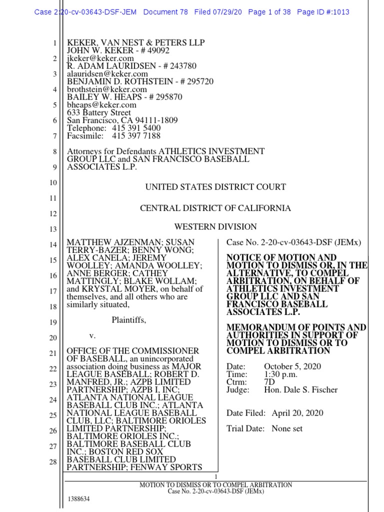 1 Motion To Dismiss or To Compel Arbitration Case No. 2-20-Cv-03643-Dsf ...