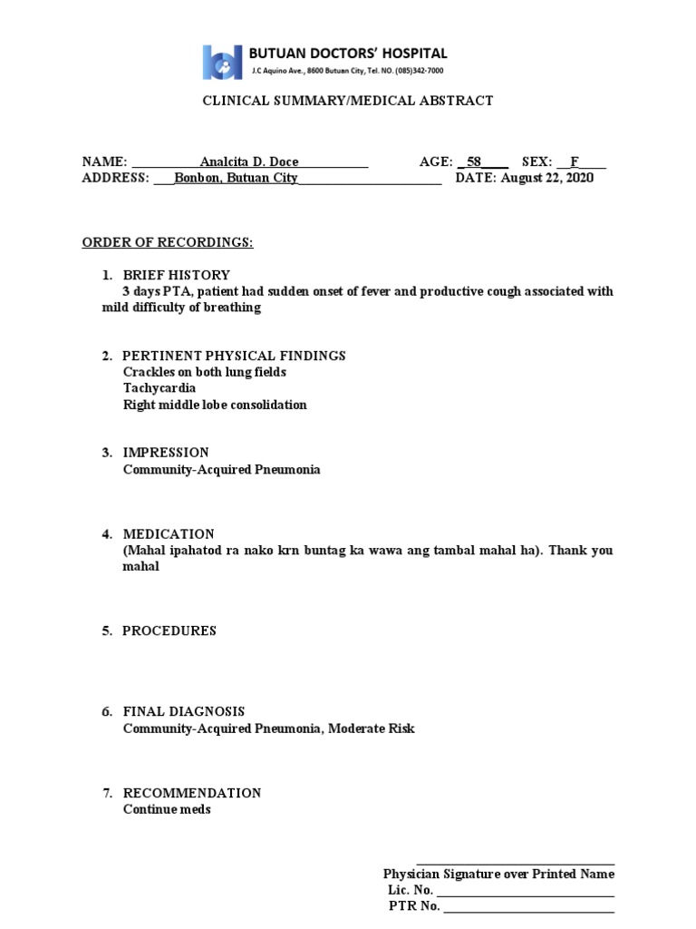 Clinical Summary (Dr. Yaoyao Meds) | PDF