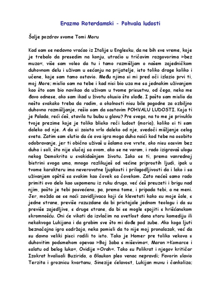 Erazmo Roterdamski - Pohvala Ludosti | PDF