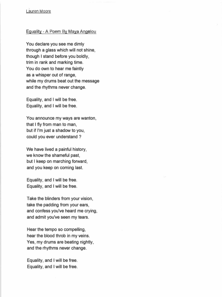 Equality - A Poem by Maya Angelou: Lauren Moore | Download Free PDF ...