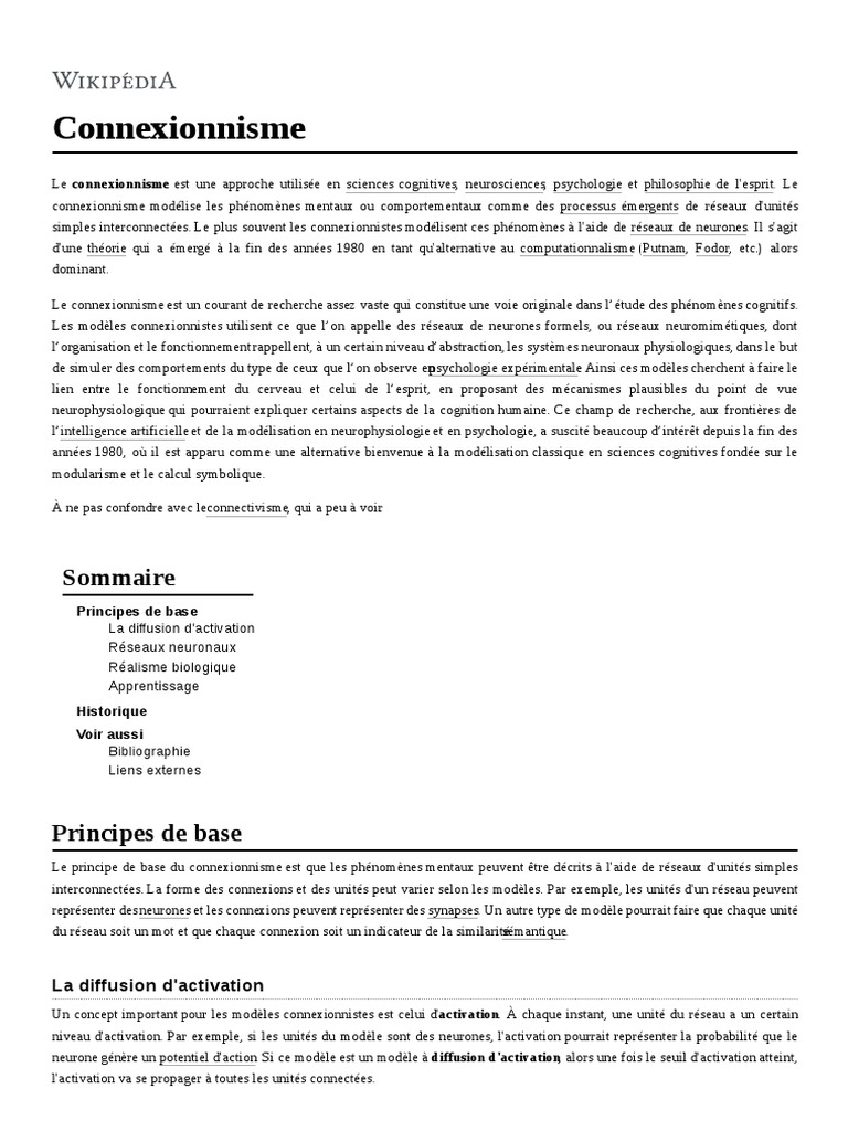Connexionnisme | PDF | Cybernétique | Neurosciences computationnelles