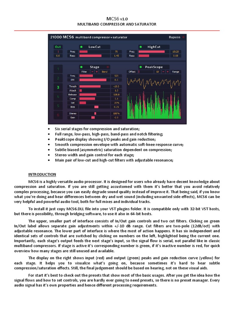 J1000 MCS6 Multiband-Compressor Saturator Manual | PDF | Algorithms | Information And ...