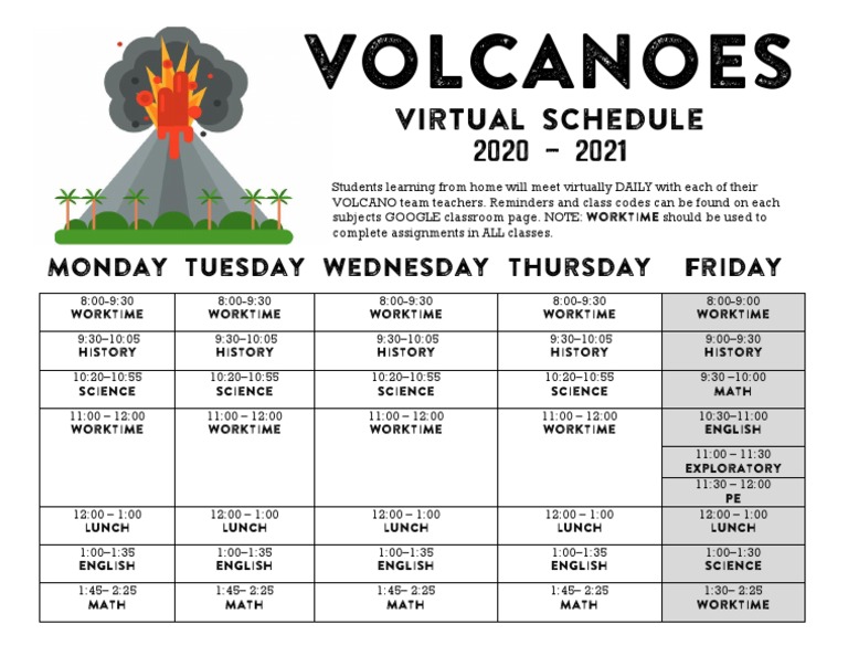 Volcanoes Virtual Learning Schedule | PDF