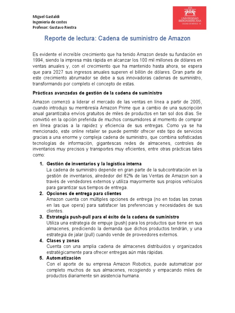 Modelo Amazon | PDF | Logística | Gestión de la cadena de suministro