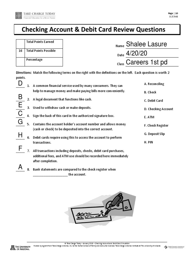 Checking Account & Debit Card Review Questions: Shalee Lasure 4/20/20 ...