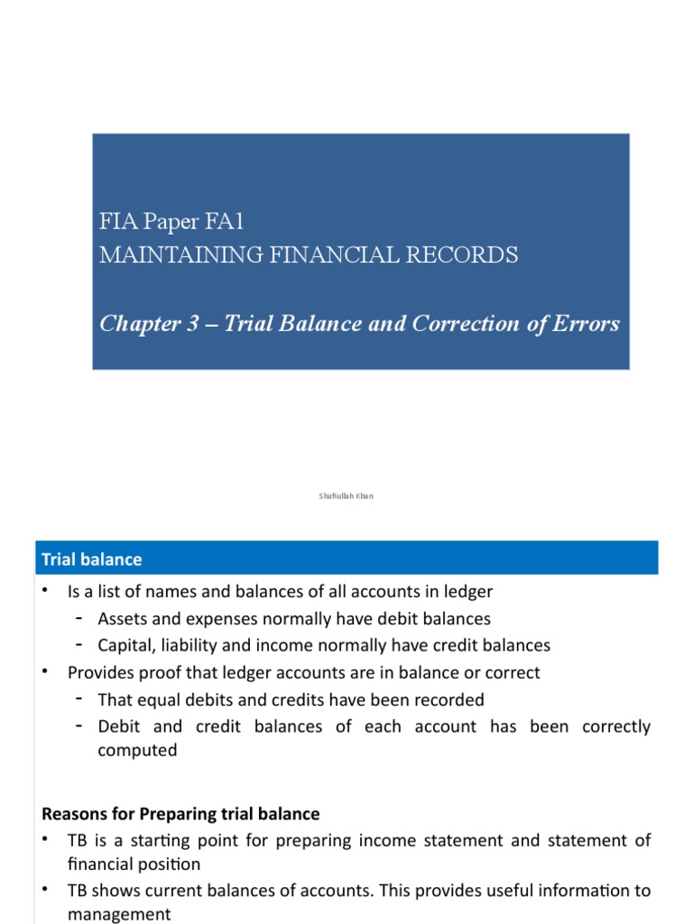 3.Chapter3-Trial Balance and Correction of Errors | PDF | Debits And ...