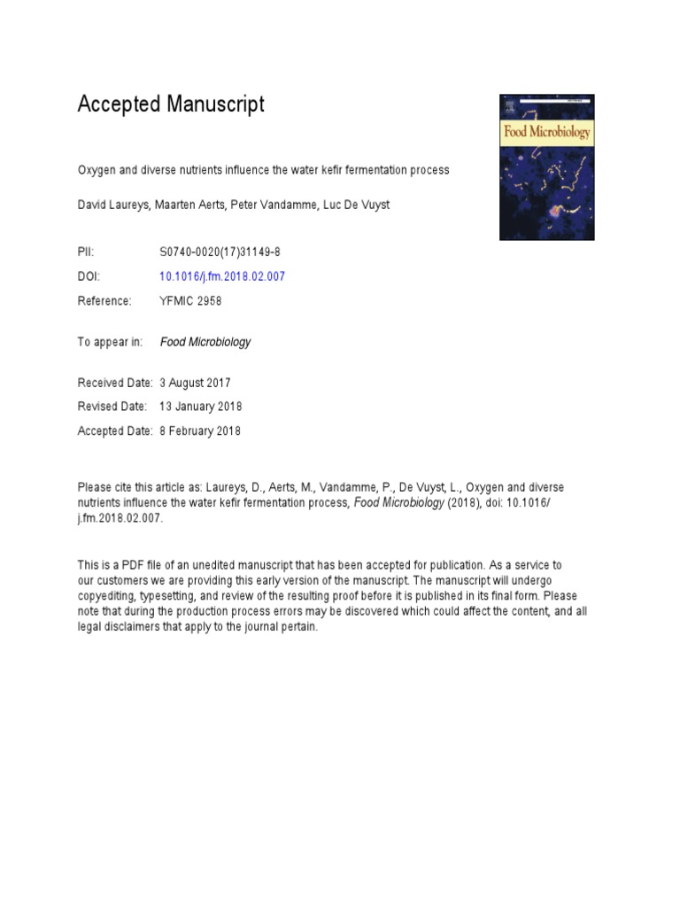 Accepted Manuscript: Food Microbiology | PDF | Fermentation | Yeast