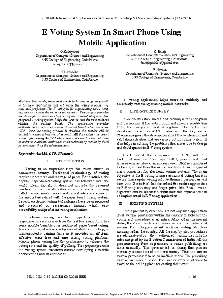 E-Voting System in Smart Phone Using Mobile Application: Keywords: Aes256, OTP, Biometric | PDF ...