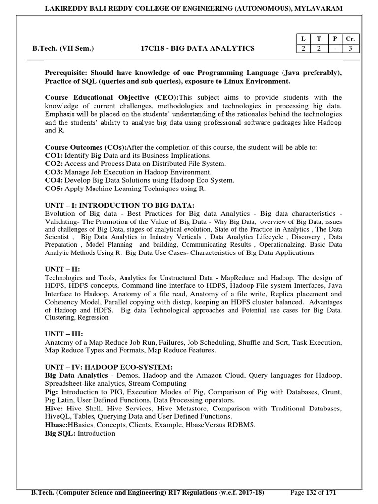 Big Data Analytics Course Overview | PDF | Apache Hadoop | Big Data