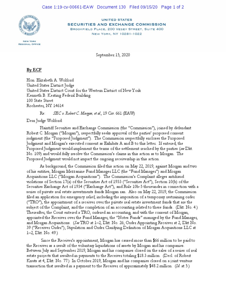 Robert Morgan SEC Settlement Letter (122733) | PDF | Sec Rule 10b 5 ...