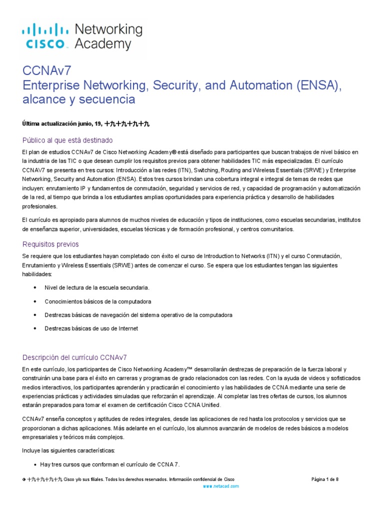 ENSA v7 Scope and Sequence PDF | PDF | Certificaciones de Cisco | Calidad de servicio
