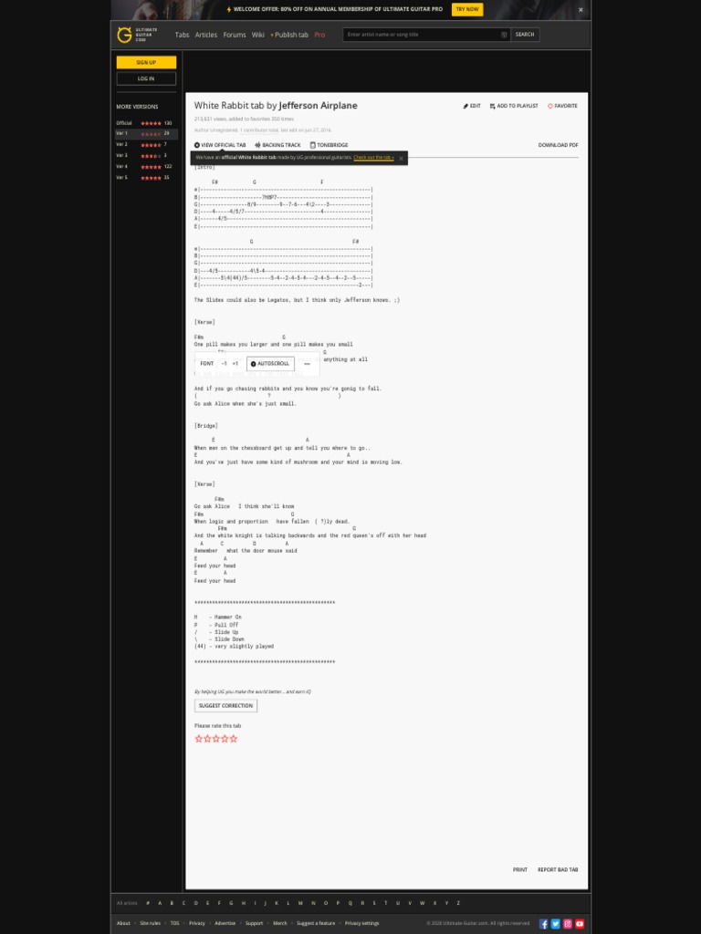 WHITE RABBIT TAB by Jefferson Airplane @ | PDF | Entertainment (General)