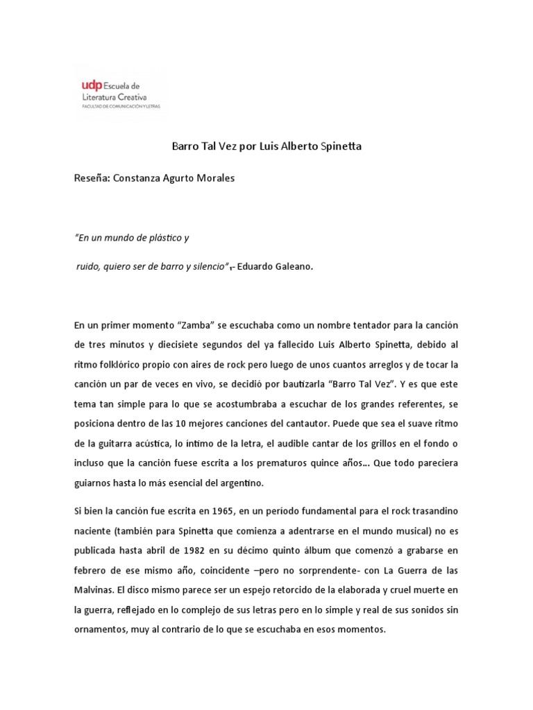 Barro Tal Vez Por Luis Alberto Spinetta | PDF | Entretenimiento (general)