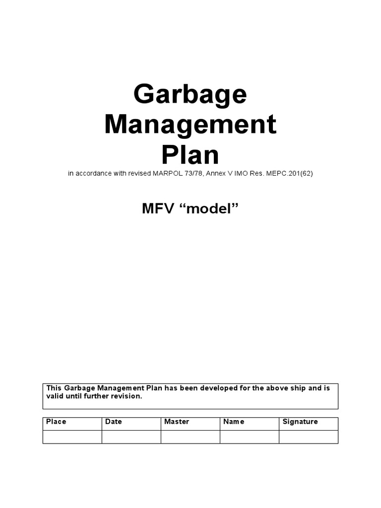 Garbage Management Plan: MFV "Model" | PDF | Waste Management | Ships