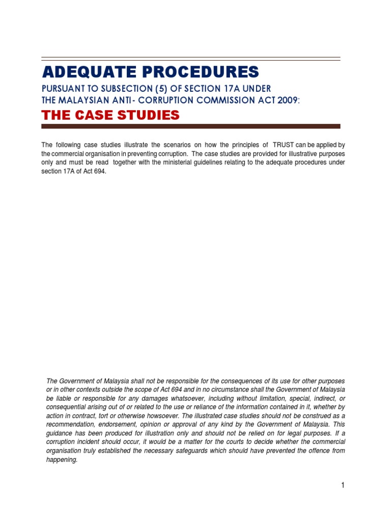 Case Studies Guidelines On Adequate Procedures S17A MACC Act PDF | PDF ...