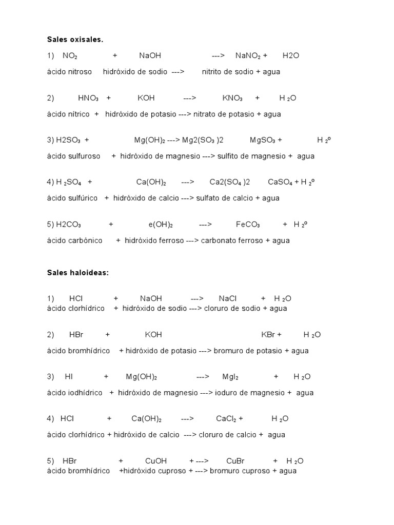 Ejemplos Sales Oxisales y Haloideas | PDF