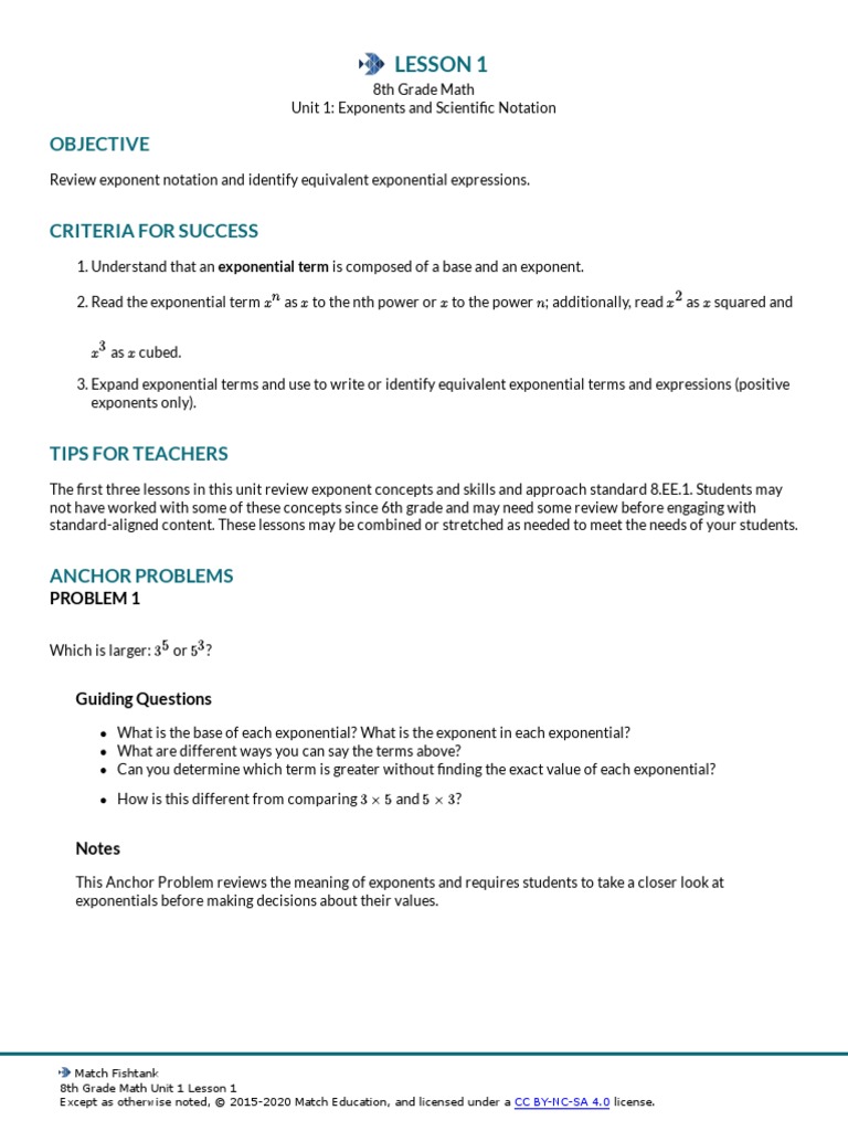 8th Grade Unit 1 Lessons PDF | PDF | Exponentiation | Numbers