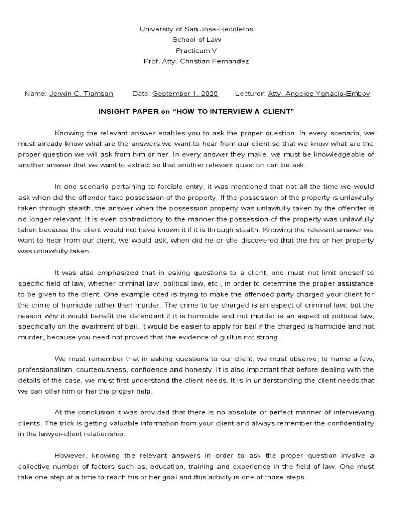 Practicum V. Insight Paper 1-Tiamson, Jerwin | PDF | Murder | Crime ...