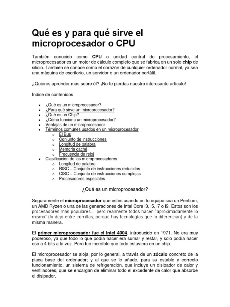Microprocesador: Función y Clasificación | PDF | Microprocesador ...
