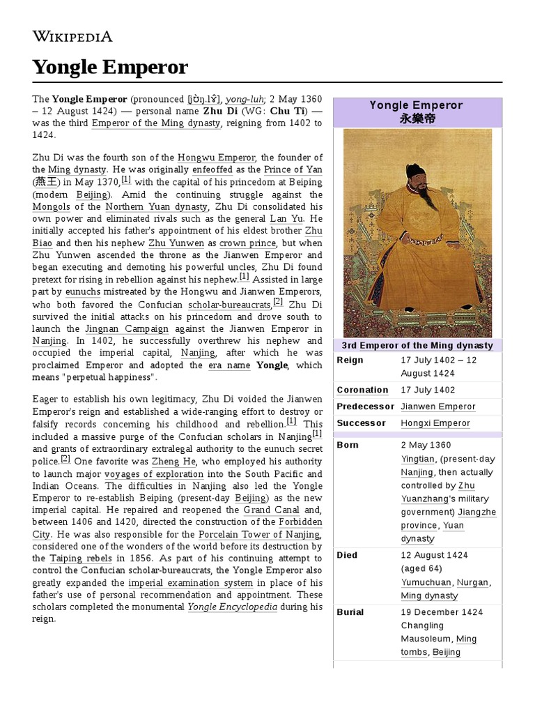 Yongle Emperor | PDF | China | World Politics