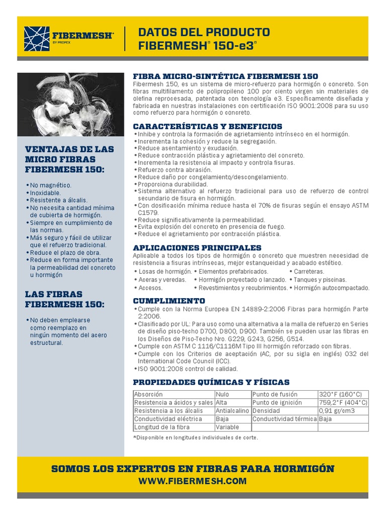 HT FIBERMESH 150 E3 | PDF | Hormigón | Ingeniería de Edificación
