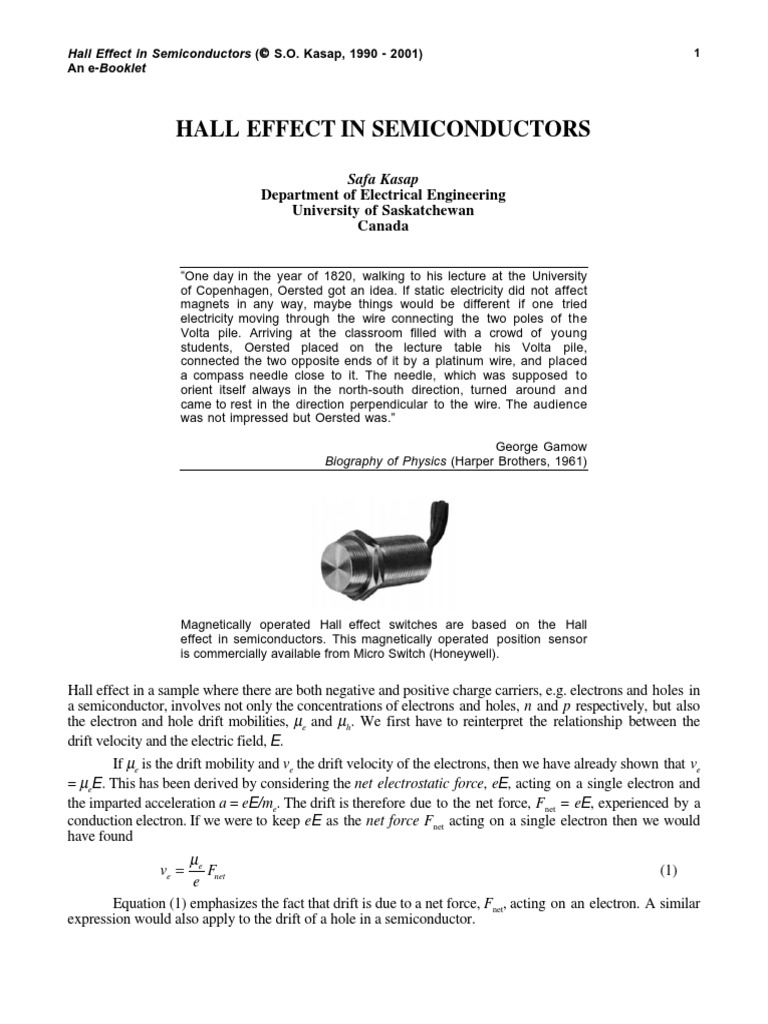 Hall Effect Derivation PDF | PDF | Electron Hole | Electron