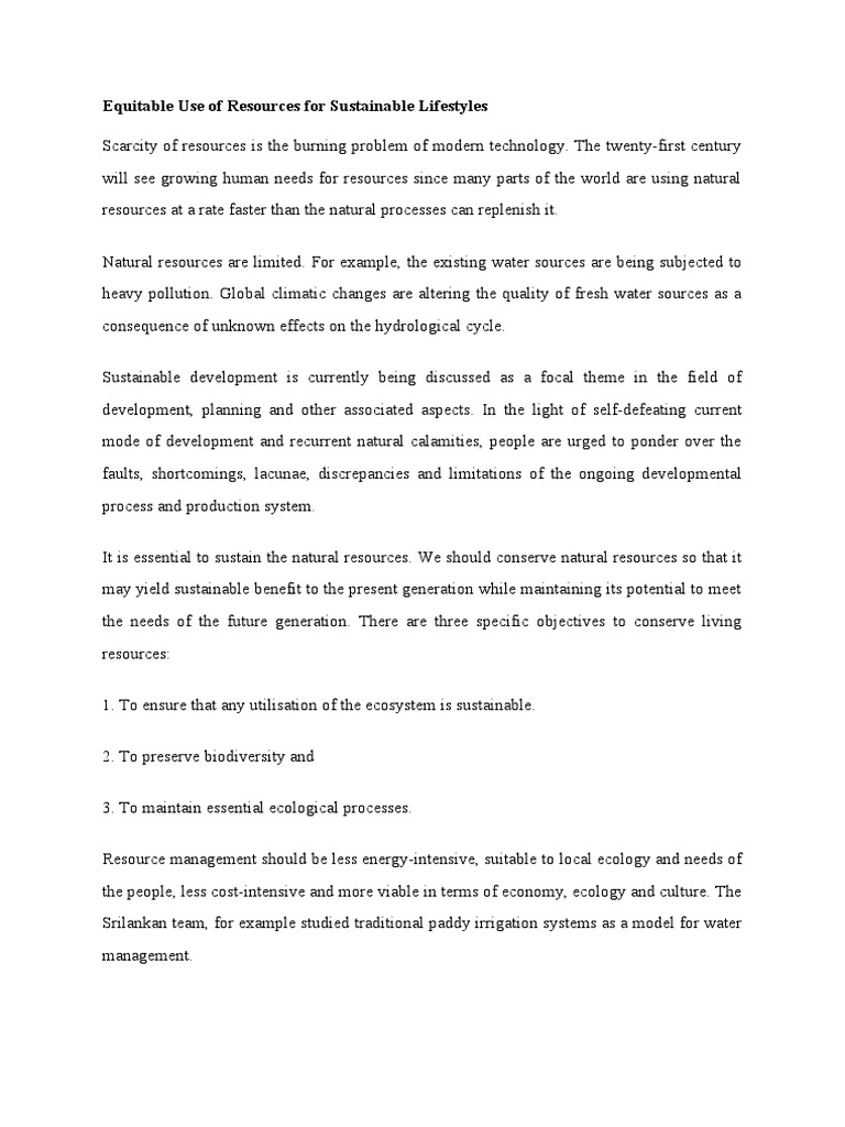 Equitable Use of Resources For Sustainable Lifestyles | PDF | Resource ...