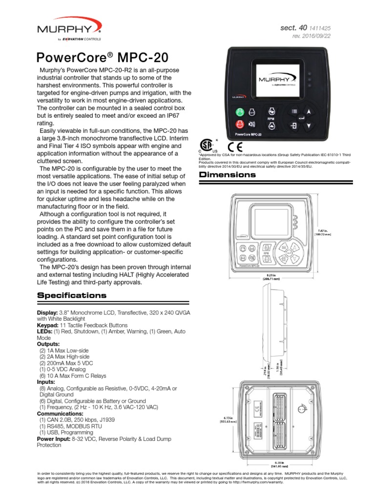 Powercore Mpc-20: Dimensions | PDF | Electrical Connector | Switch