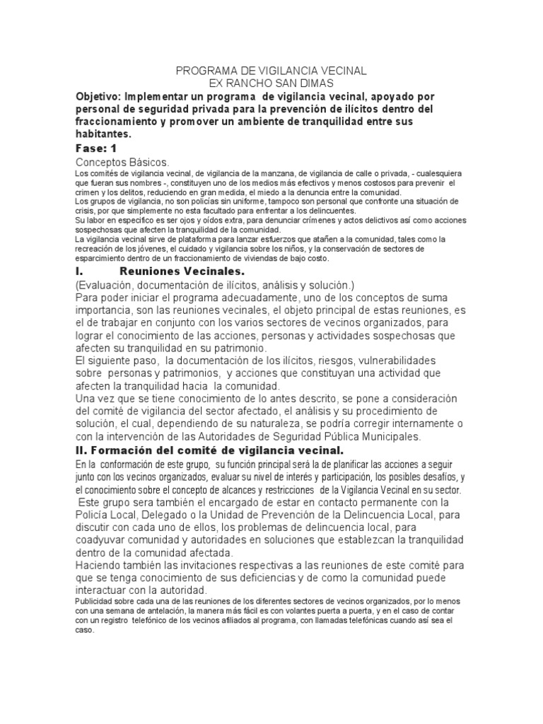 Programa de Vigilancia Vecinal | PDF | Prevención del crimen | Policía