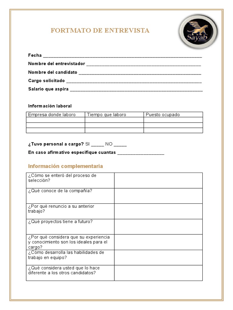Hoja De Trabajo De Habilidades Para La Entrevista Analisis De Puestos