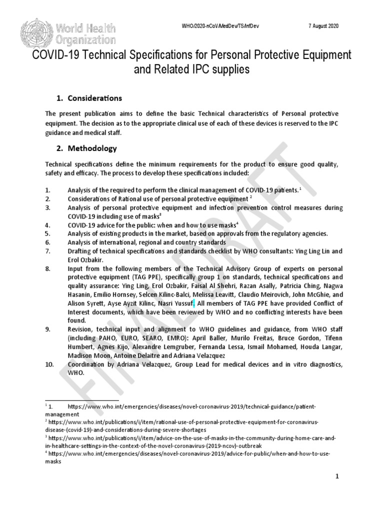 Technical Specs PPE Covid19 Final V6 | PDF | Medical Device | Personal ...