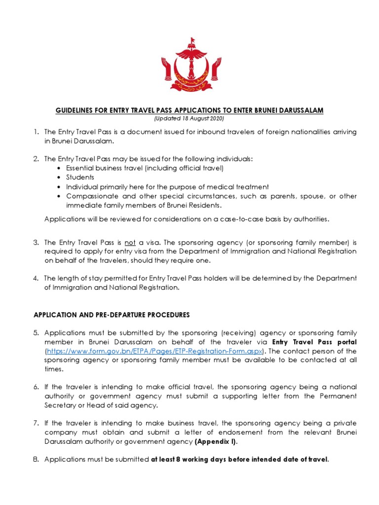 Entry Travel Pass Application Guidelines | PDF | Travel Visa | Government