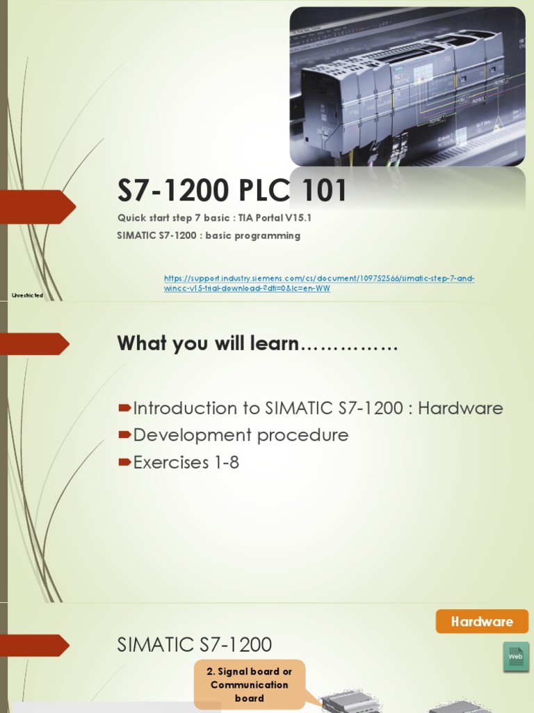 S7-1200 PLC 101: Quick Start Step 7 Basic: TIA Portal V15.1 SIMATIC S7 ...