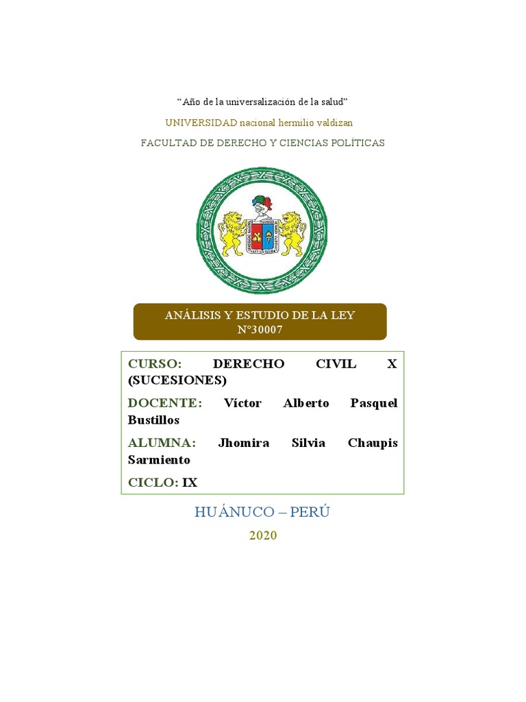 Análisis de la Ley N° 30007 en Sucesiones | PDF | Herencia | Asociación doméstica