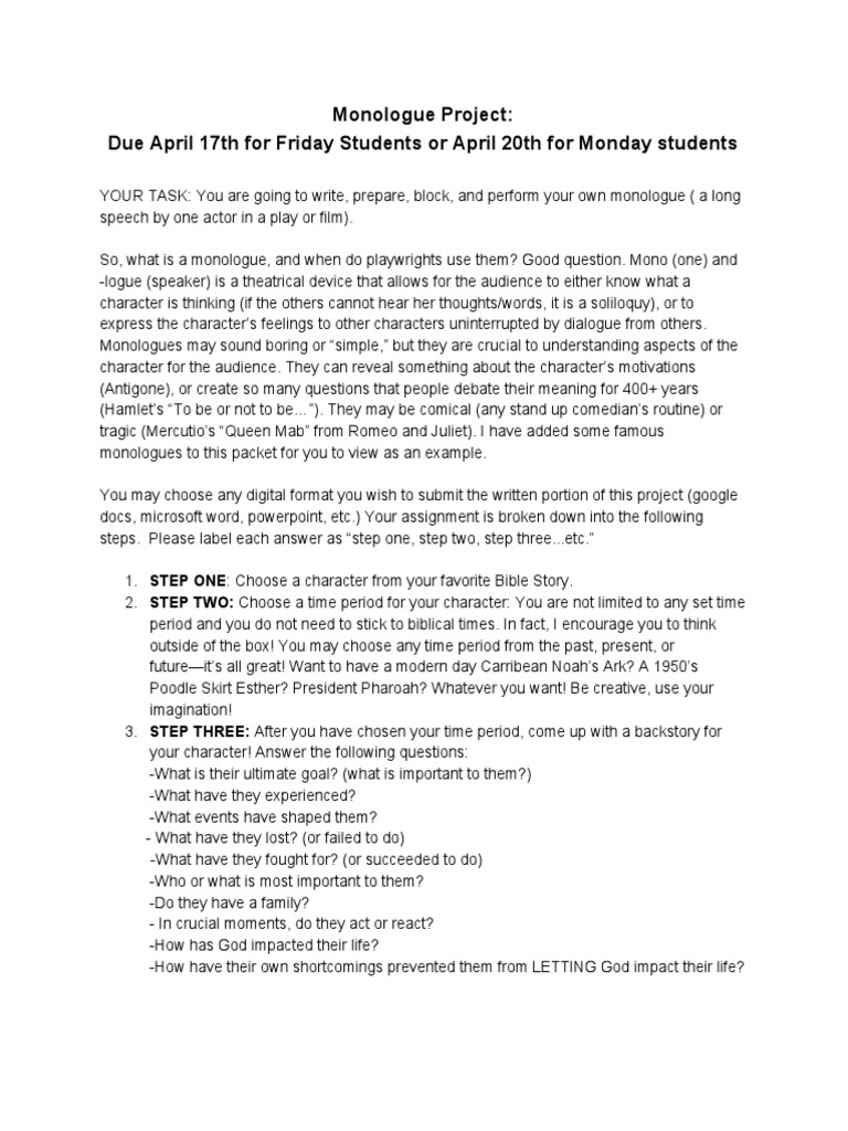 Monologue Project | PDF | Romeo And Juliet | Monologue