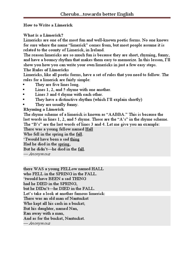 How To Write A Limerick | PDF | Limerick (Poetry) | Poetry