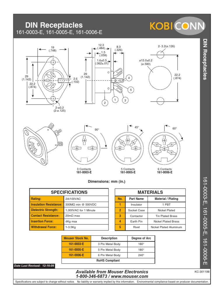 DIN Receptacles: Specifications Materials | PDF | Electricity | Materials