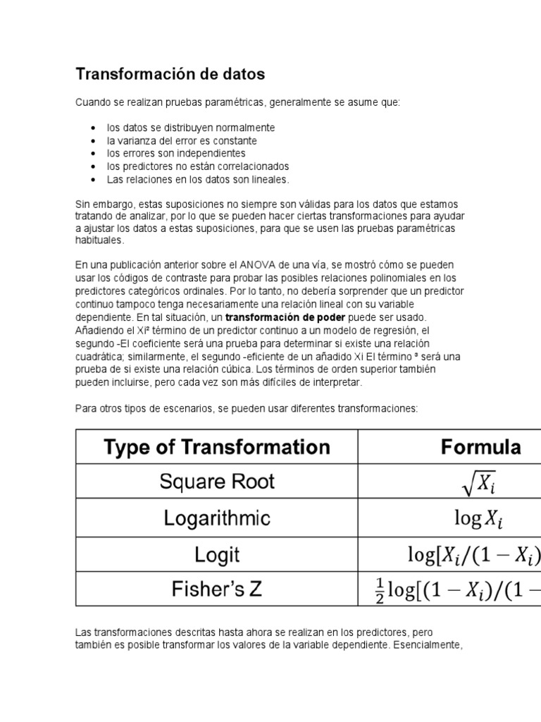 Transformaciones de Datos para Análisis Estadístico | PDF | Muestreo ...