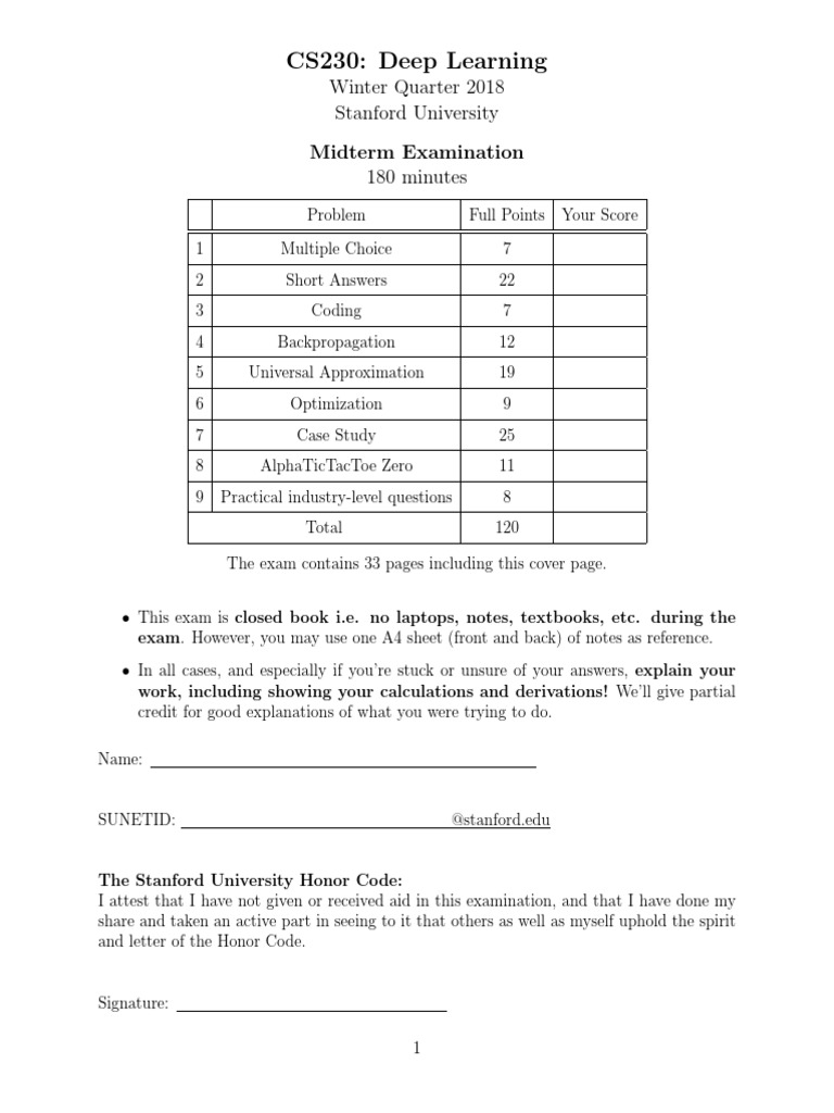 CS230: Deep Learning: Winter Quarter 2018 Stanford University Midterm ...