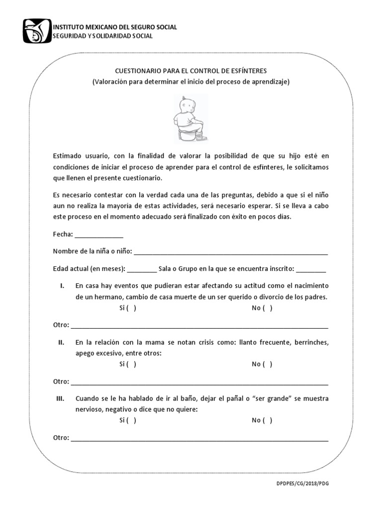 Cuestionario para El Control de Esfínteres PDF | PDF
