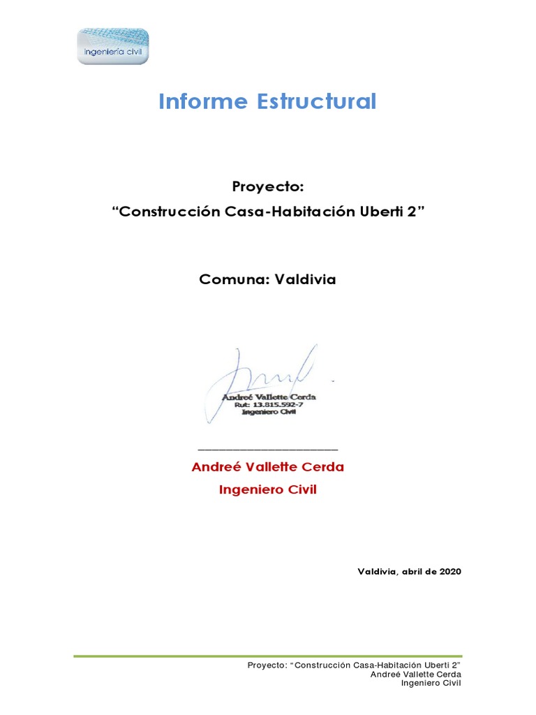 Informe Estructural Casa Uberti Valdivia | PDF | Hormigón | Diseño