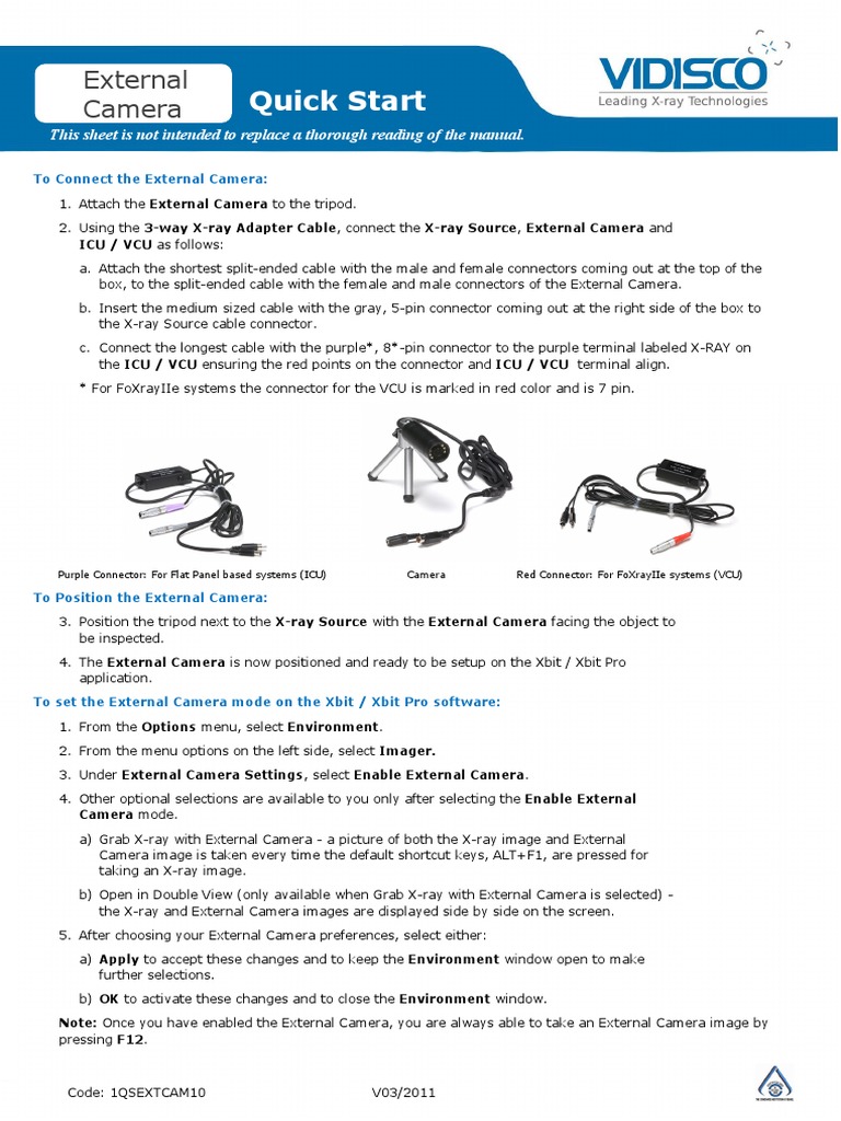 Quickstart External Camera 1QSEXTCAM10 2011 03 20 | PDF | Electrical Connector | Camera