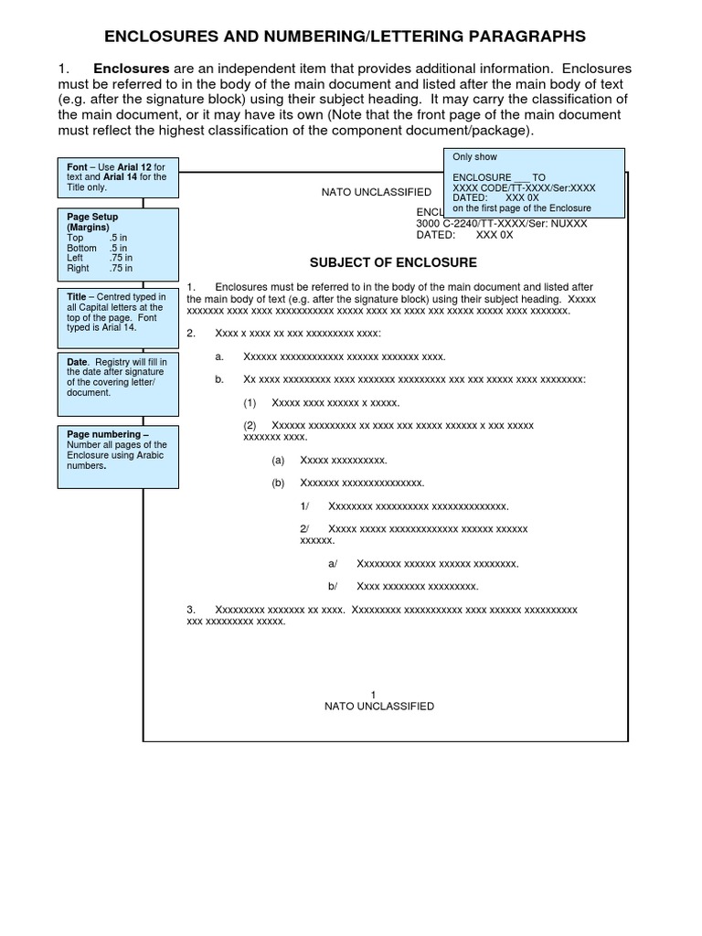 Enclosures and Numbering/Lettering Paragraphs | PDF | Classified ...