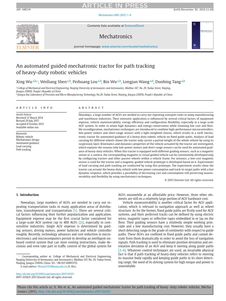 An Automated Guided Mechatronic Tractor For Path Tracking of Heavy-Duty ...