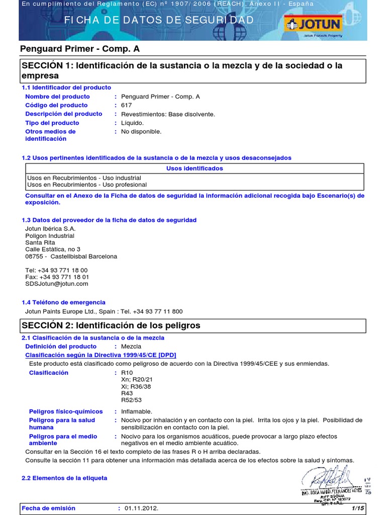 6.1. SDS - Penguard Primer - Comp. A - Marine - Protective | PDF ...