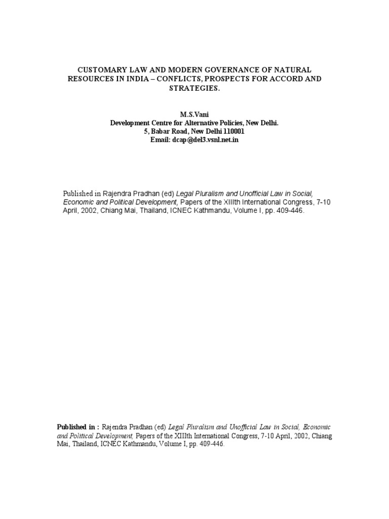Customary Law and Modern Governance of Natural Resources in India ...