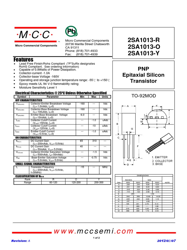 Mccsemi: Features | PDF | Bipolar Junction Transistor | Semiconductor ...