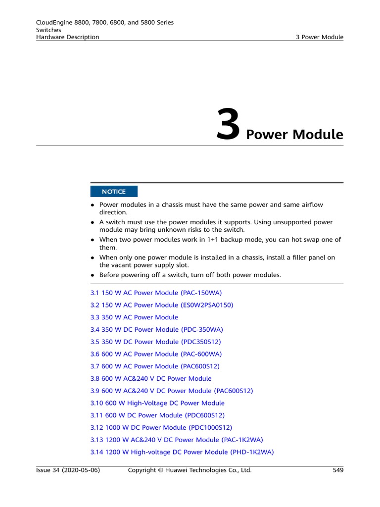 Huawei Switch Power Modules PDF | PDF | Power Supply | Alternating Current
