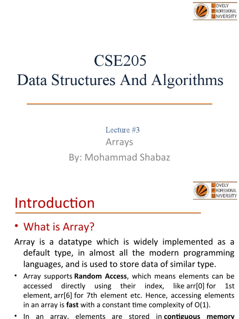 Cse205 Data Structures And Algorithms Arrays By Mohammad Shabaz Pdf Array Data Structure